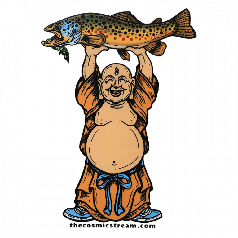 Josh May Laughing Buddha Brown Trout Fly Fishing Sticker - Fly Slaps ...